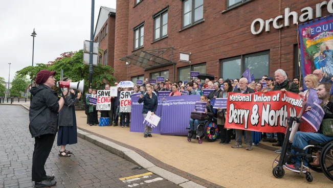 Equity | Derry rally: arts funding protest at government office